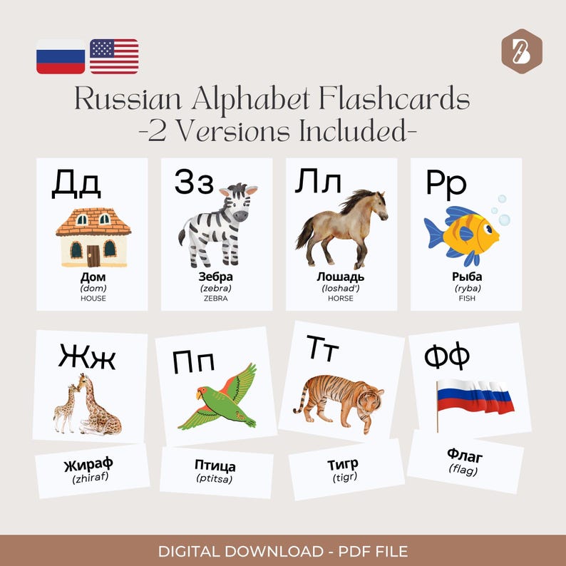 Russian Alphabet 33 Cards Flashcards Russian Flashcards Alphabets With ...