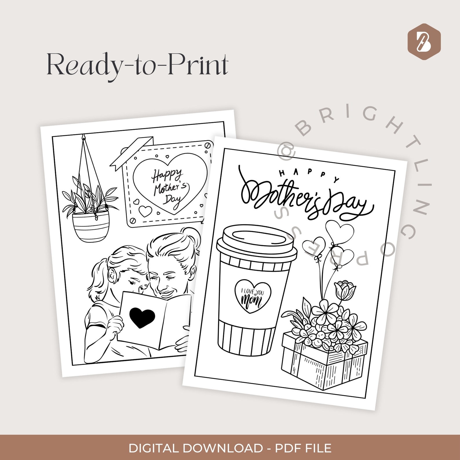 Mother's Day Coloring Pages 20 Sheets Printables Gift for Mom Happy ...