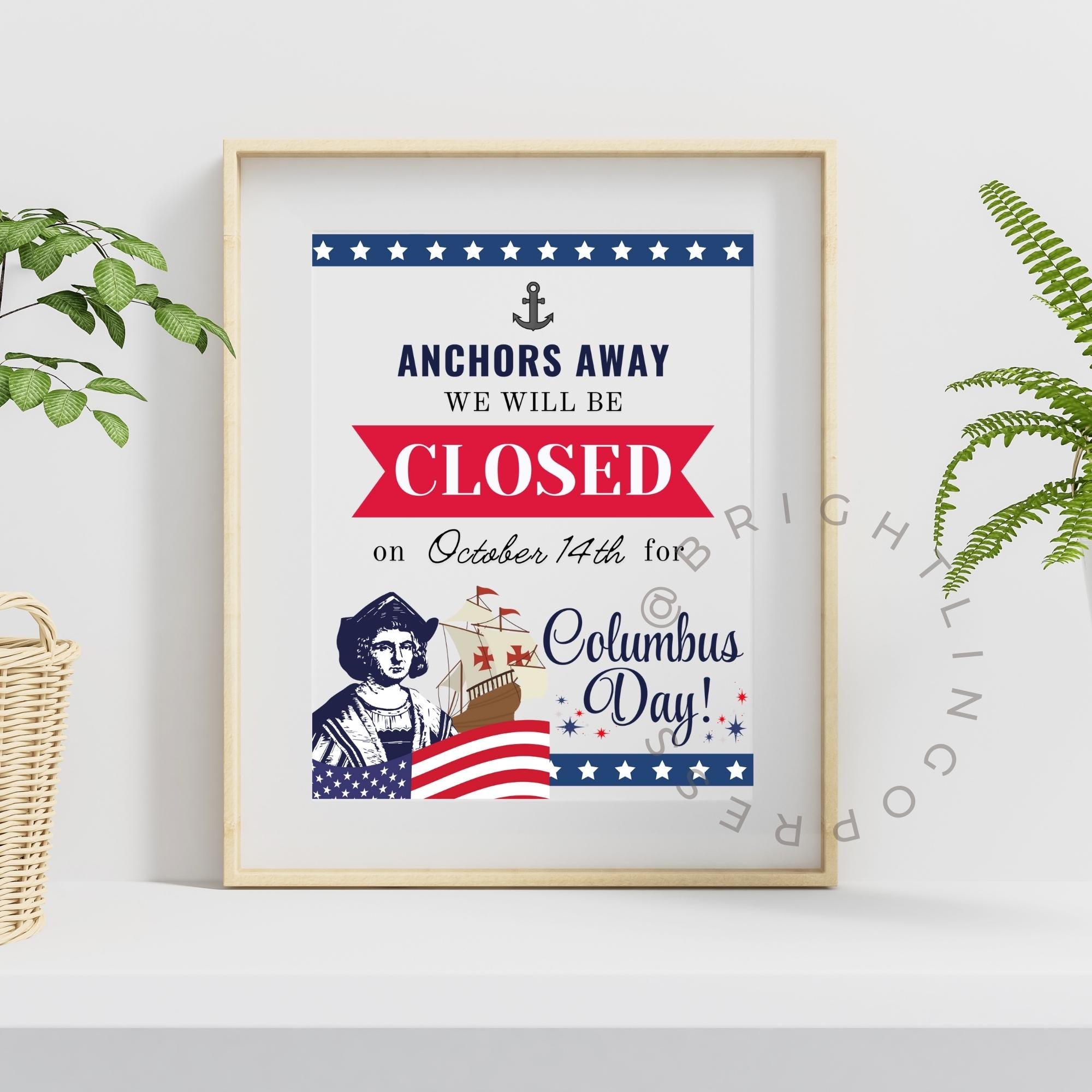 Closed for Columbus Day Store Sign, Columbus Day Sign, Printable Closed ...