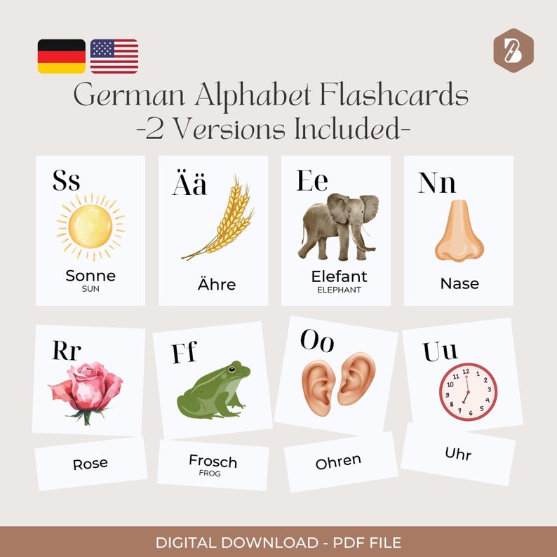 German Alphabet 30 Cards Flashcards German Flashcards Alphabets With ...