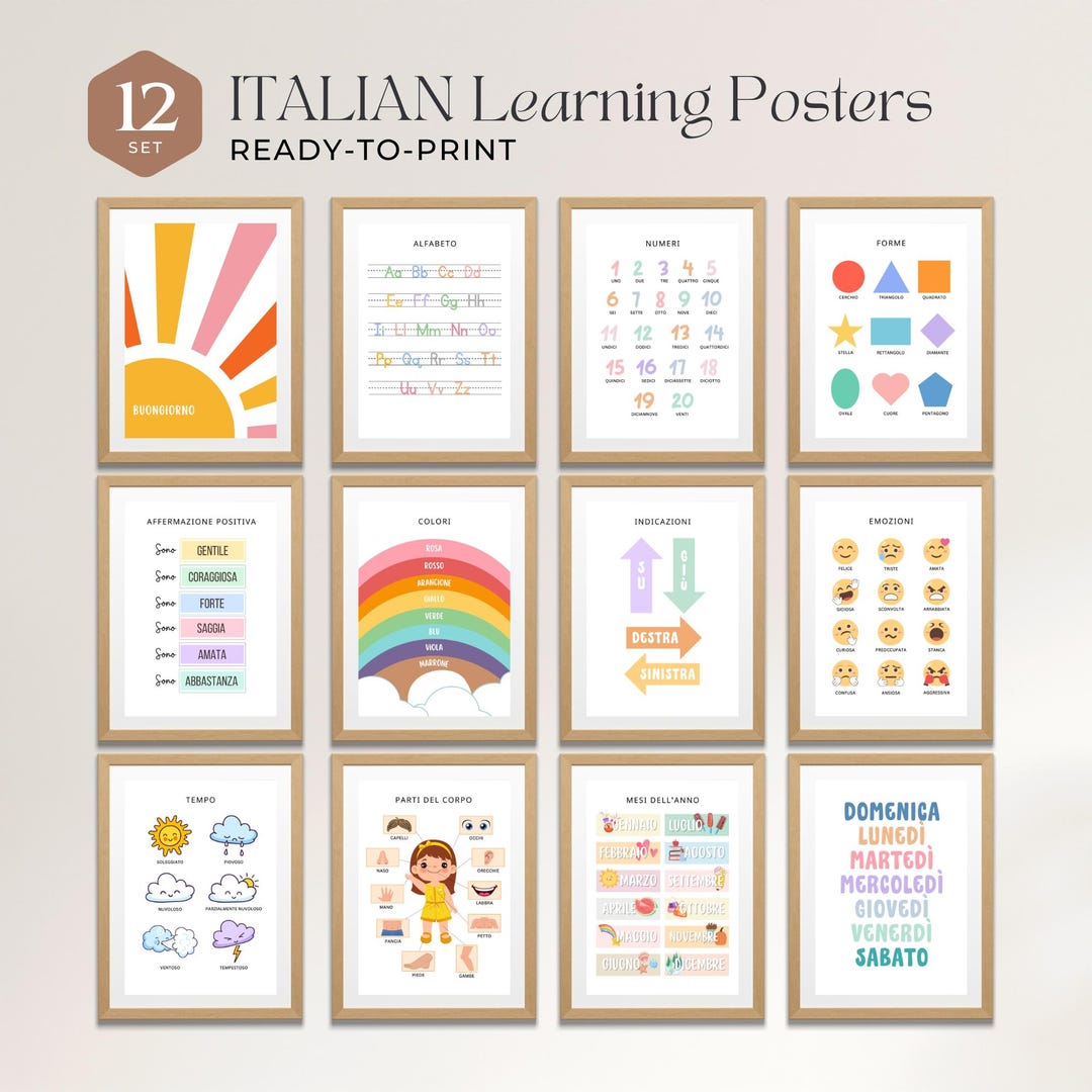 12 Italian Educational Poster Bundle - Nursery Wall Art, Classroom Room ...