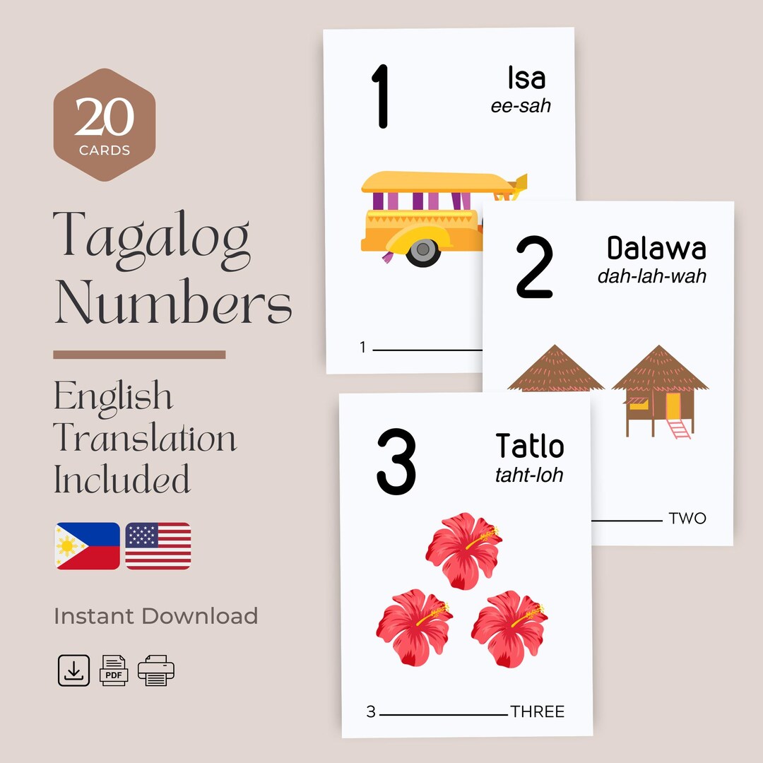 Tagalog Numbers (20 Cards) Flashcards | Count to 20 Number Flash Cards ...