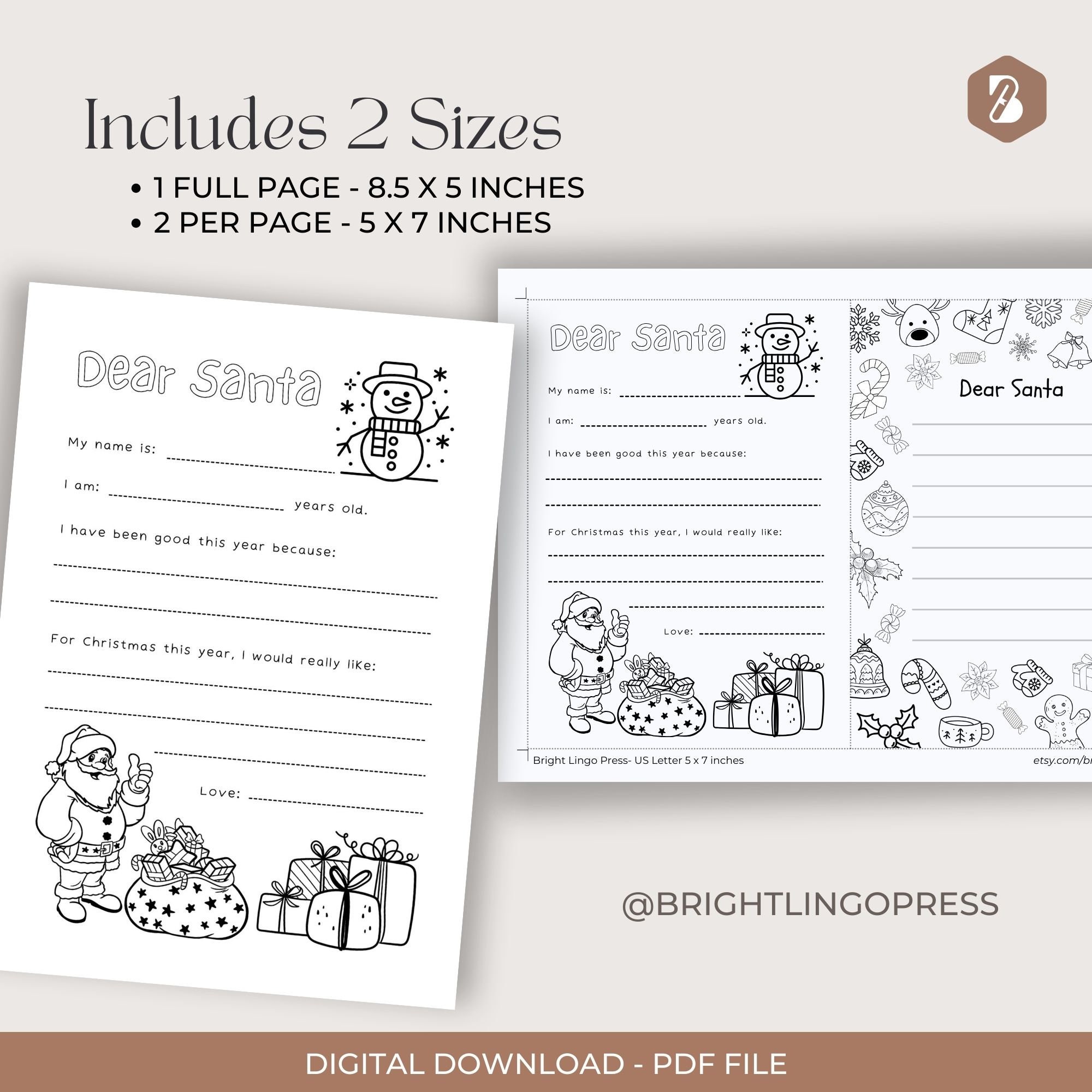 Santa Letter Coloring Page, Letter to Santa Printable, Santa Claus ...