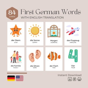 First German Words Flashcards 84 Cards W/ English Translation German ...