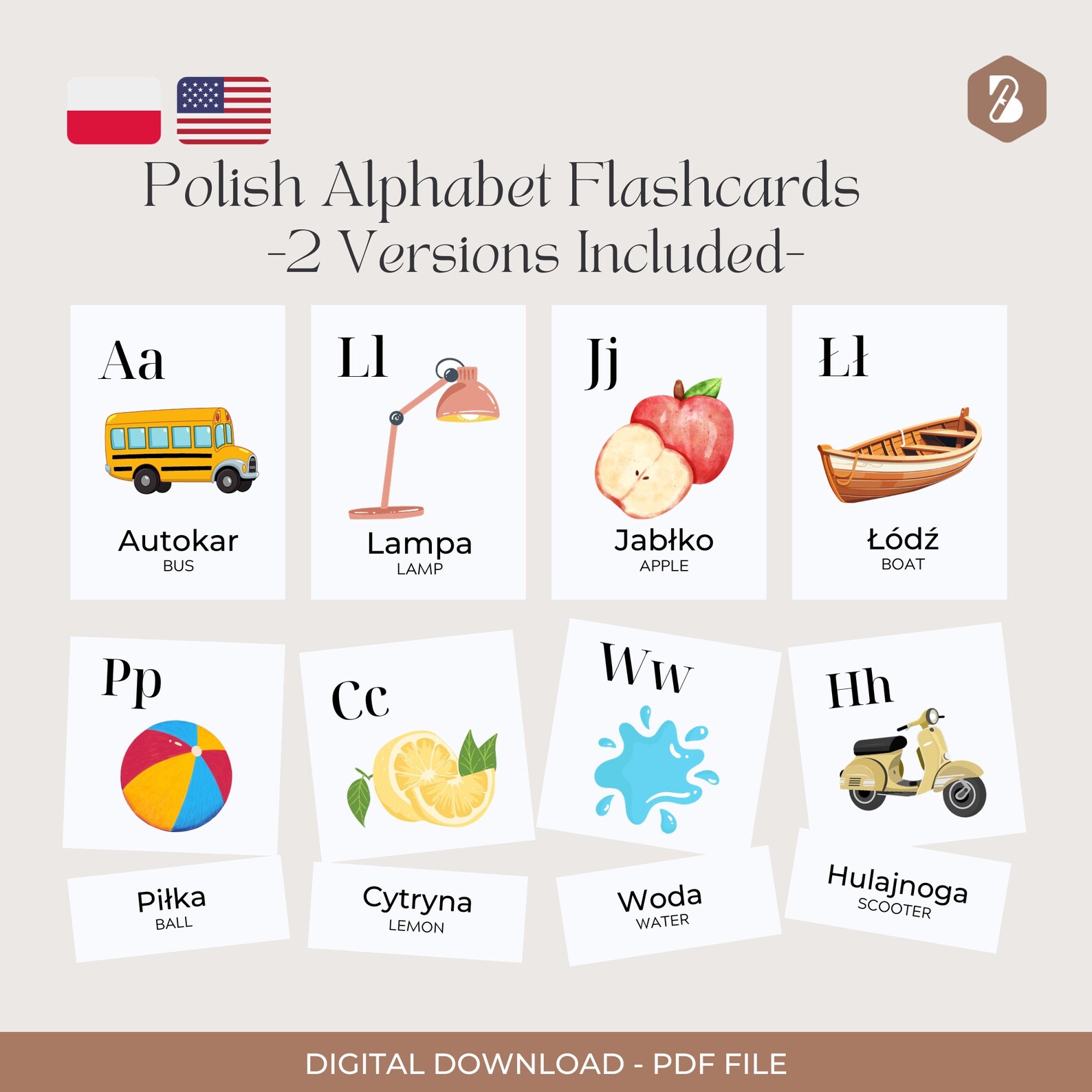 Polish Alphabet (32 Cards) Flashcards | Polish Flashcards Alphabets ...