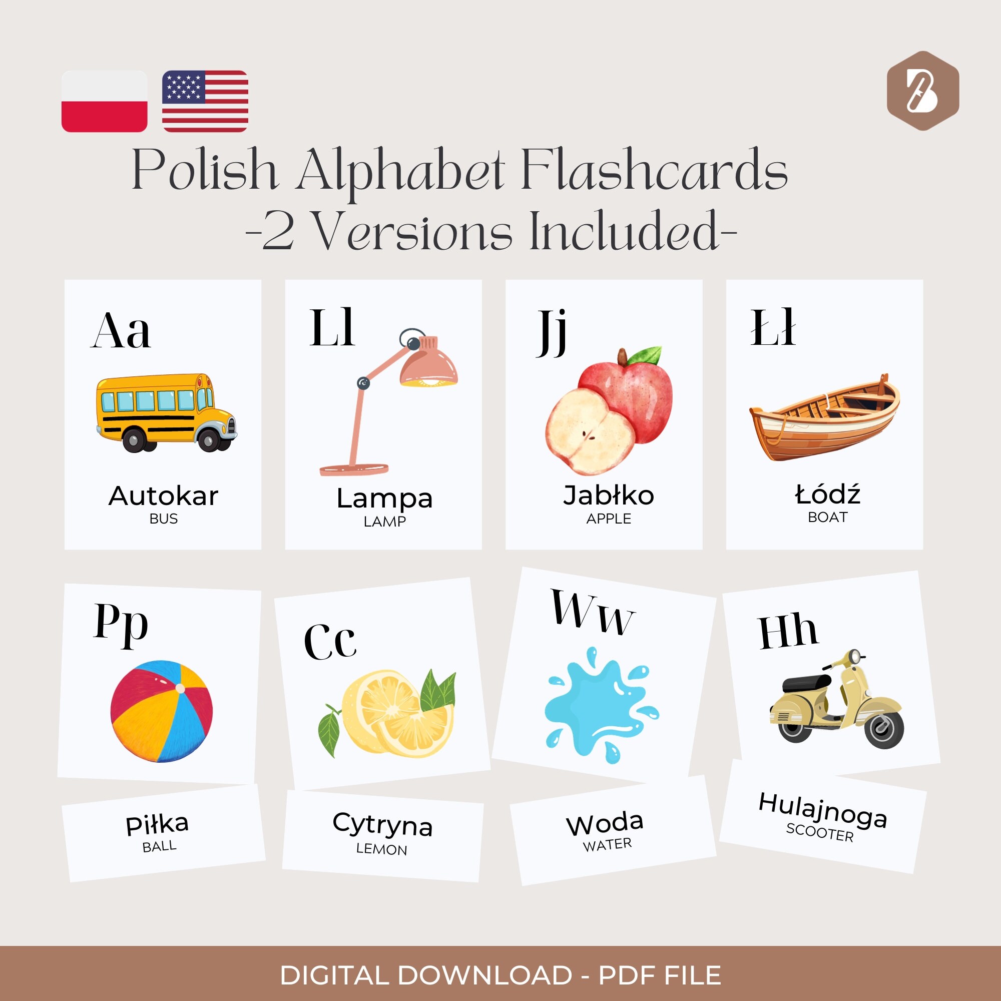 Polish Alphabet (32 Cards) Flashcards | Polish Flashcards Alphabets ...