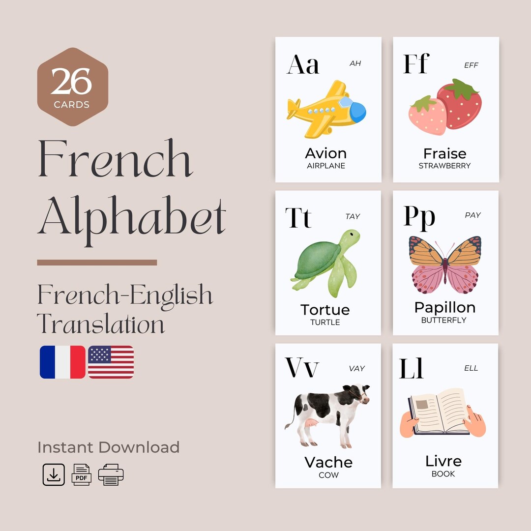 French Alphabet (26 Cards) Flashcards | French Flashcards Alphabets ...