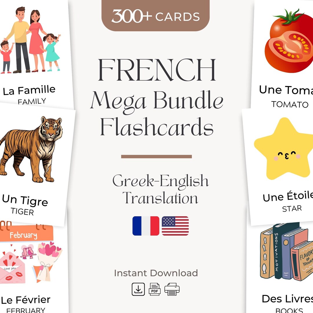 French Mega Bundle (300+ Cards) Flashcards | Numbers Shapes Days Months ...