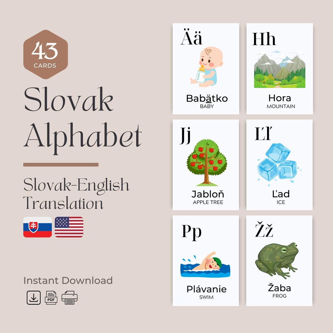 Slovak Alphabet (43 Cards) Flashcards | Slovak Flashcards Alphabets ...
