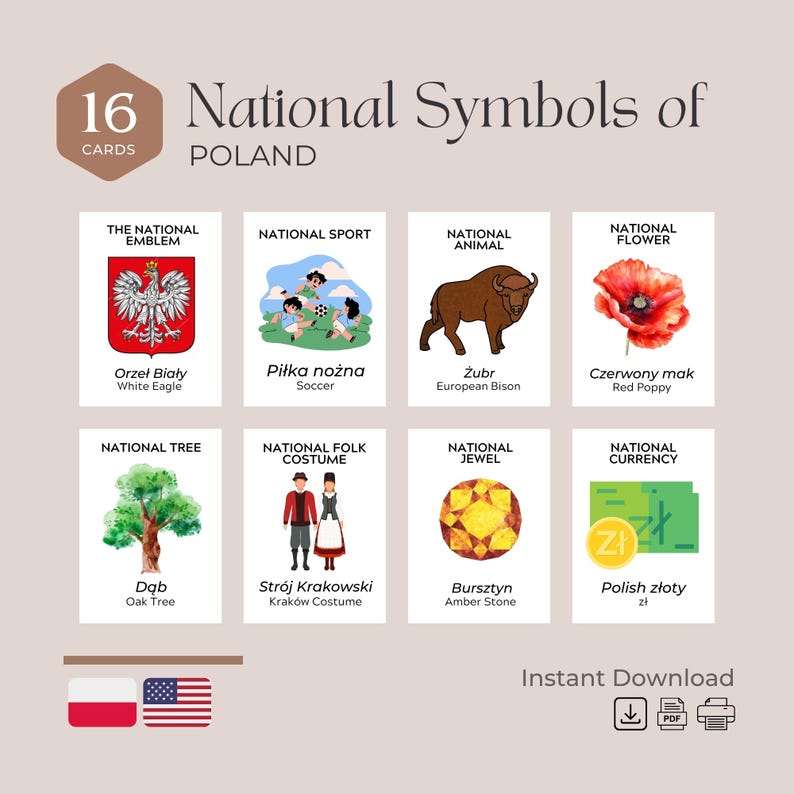 National Symbols of Poland 16 Cards Flashcards Montessori Flashcards ...