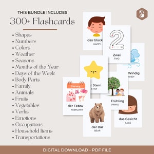 German Mega Bundle (300+ Cards) Flashcards | Numbers Shapes Days Months ...