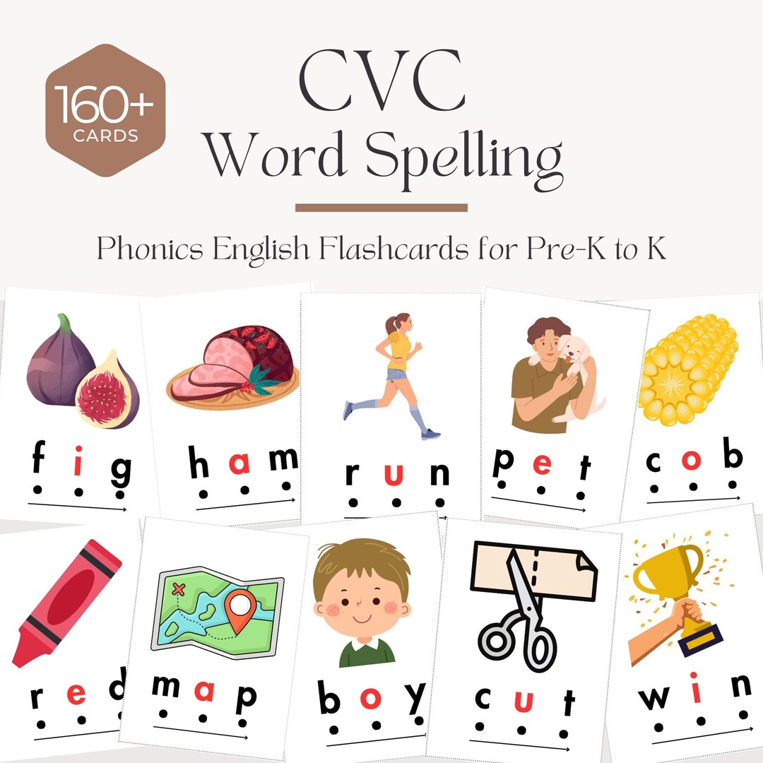 CVC Phonics English Flashcards (160+ Cards) Montessori Educational ...