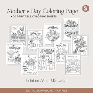 Mother's Day Coloring Pages (20 Sheets) Printables | Gift for Mom Happy ...