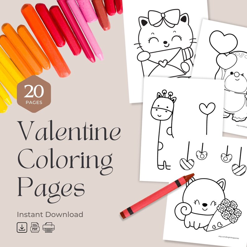 Valentine Coloring Pages 20 Pages Kids Activity, Coloring Pages ...