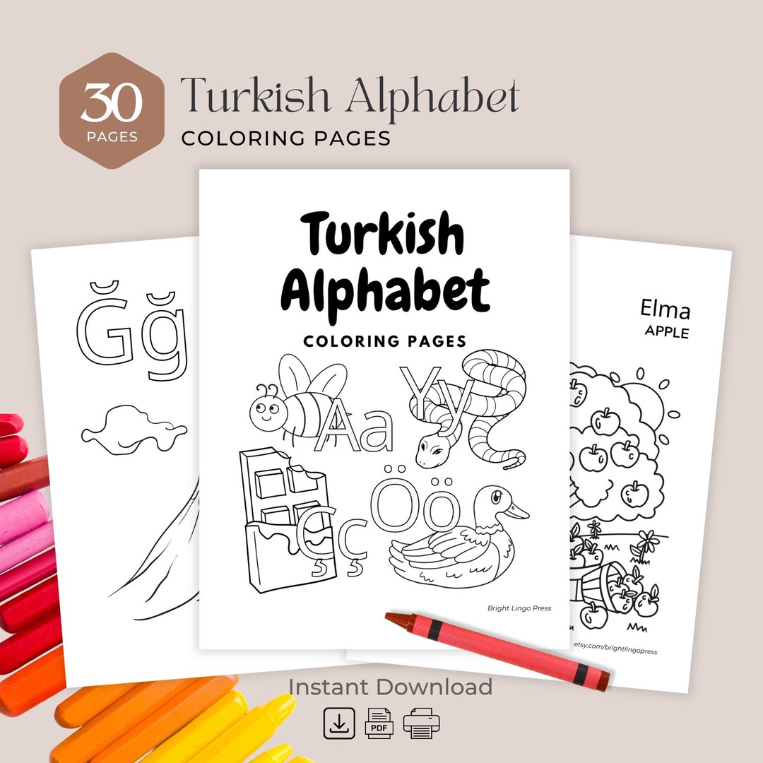 Turkish Alphabet Coloring Pages (30 Pages) Turkish Coloring Pages ...