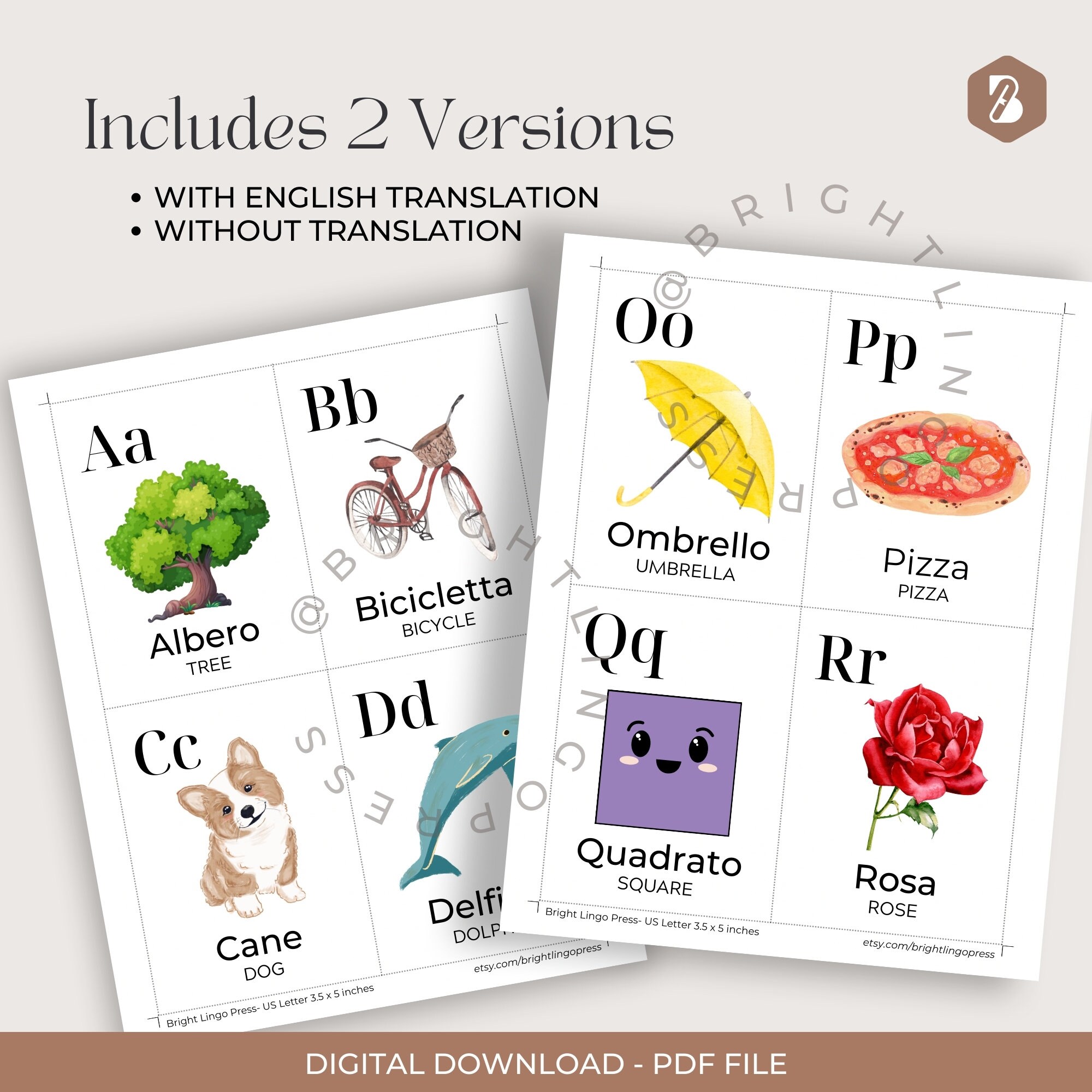 Italian Alphabet 21 Cards Flashcards Italian Flashcards Alphabets With ...