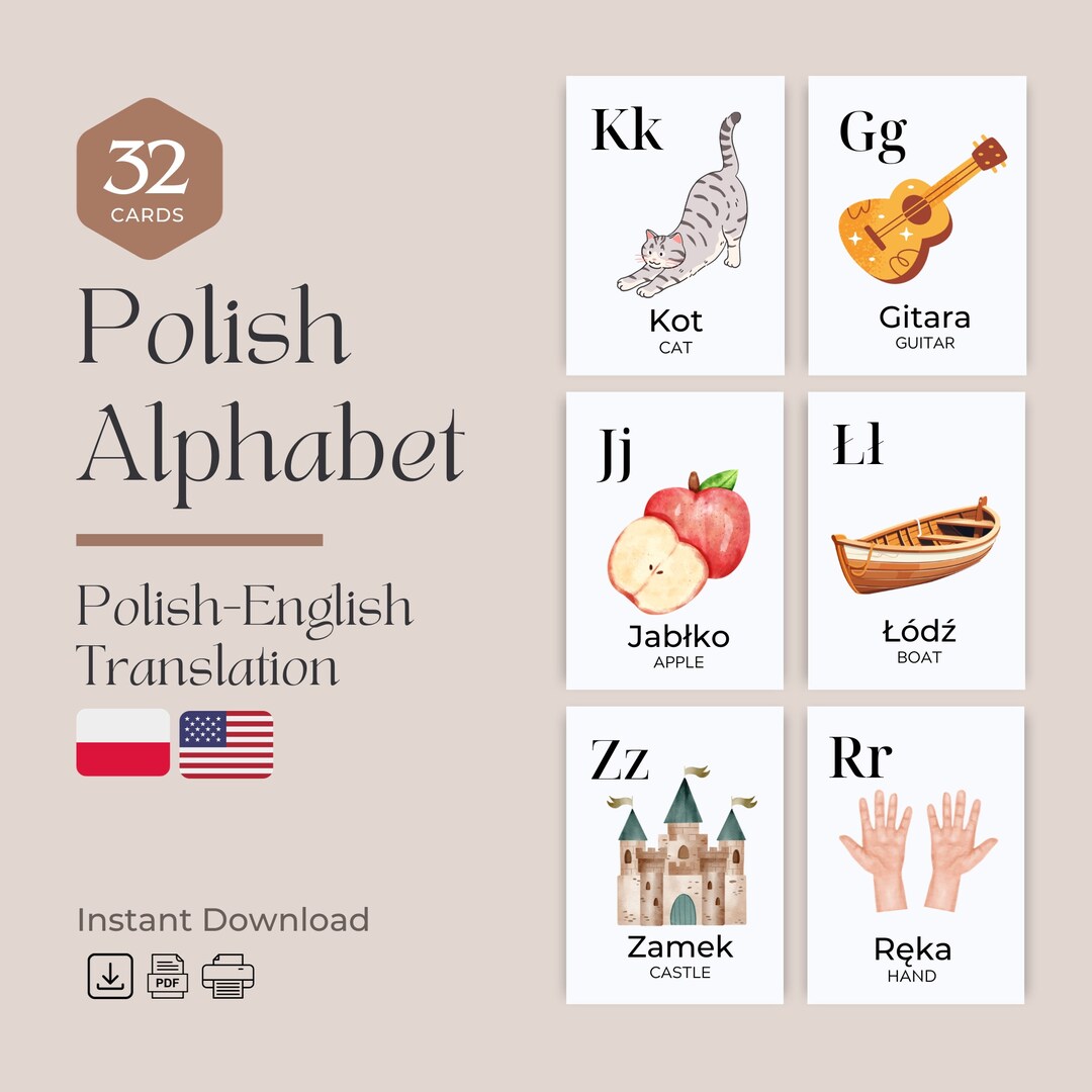 Polish Alphabet (32 Cards) Flashcards | Polish Flashcards Alphabets ...