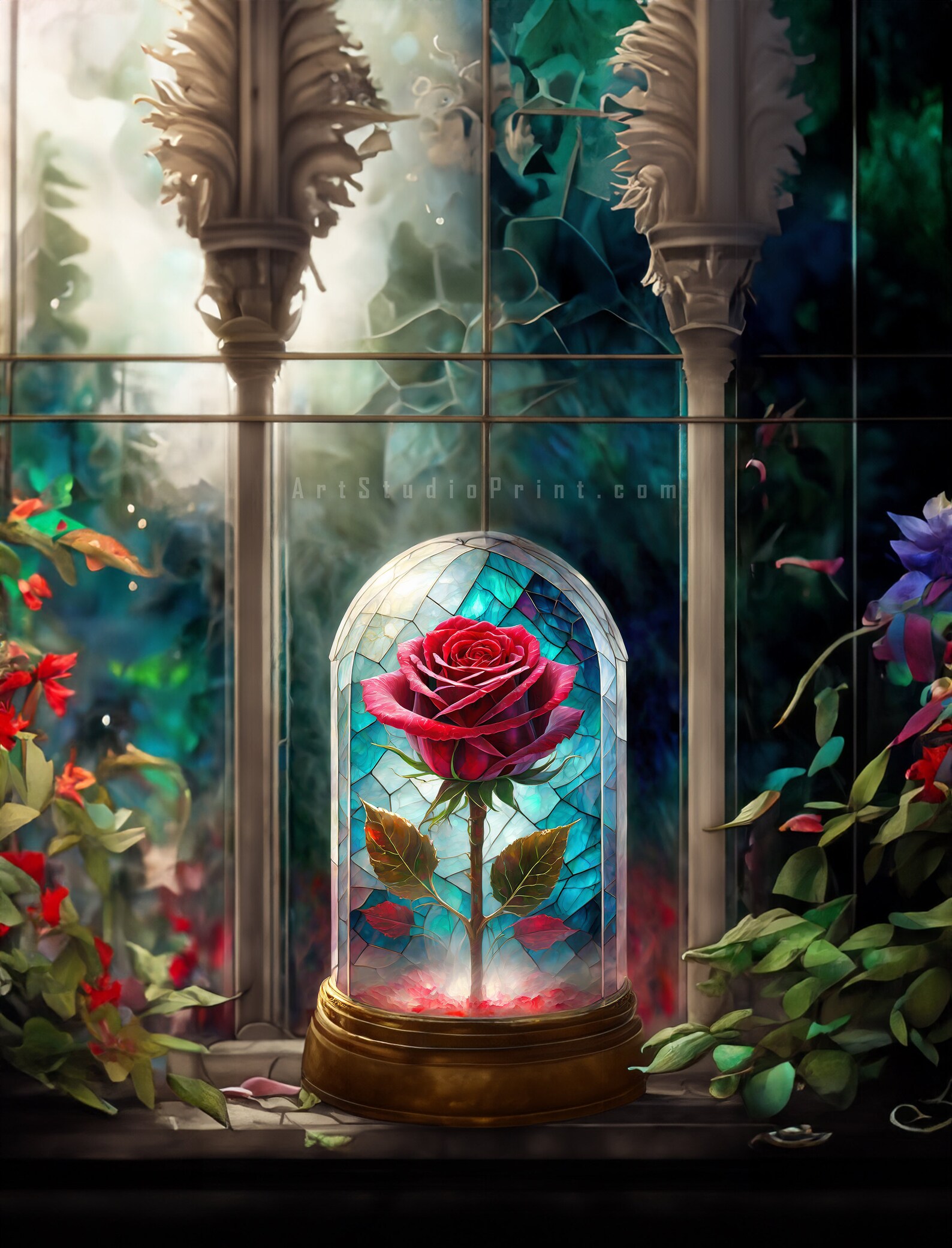 The Beauty Within the Beast Wall Art. Red Rose Inside a Glass Dome ...