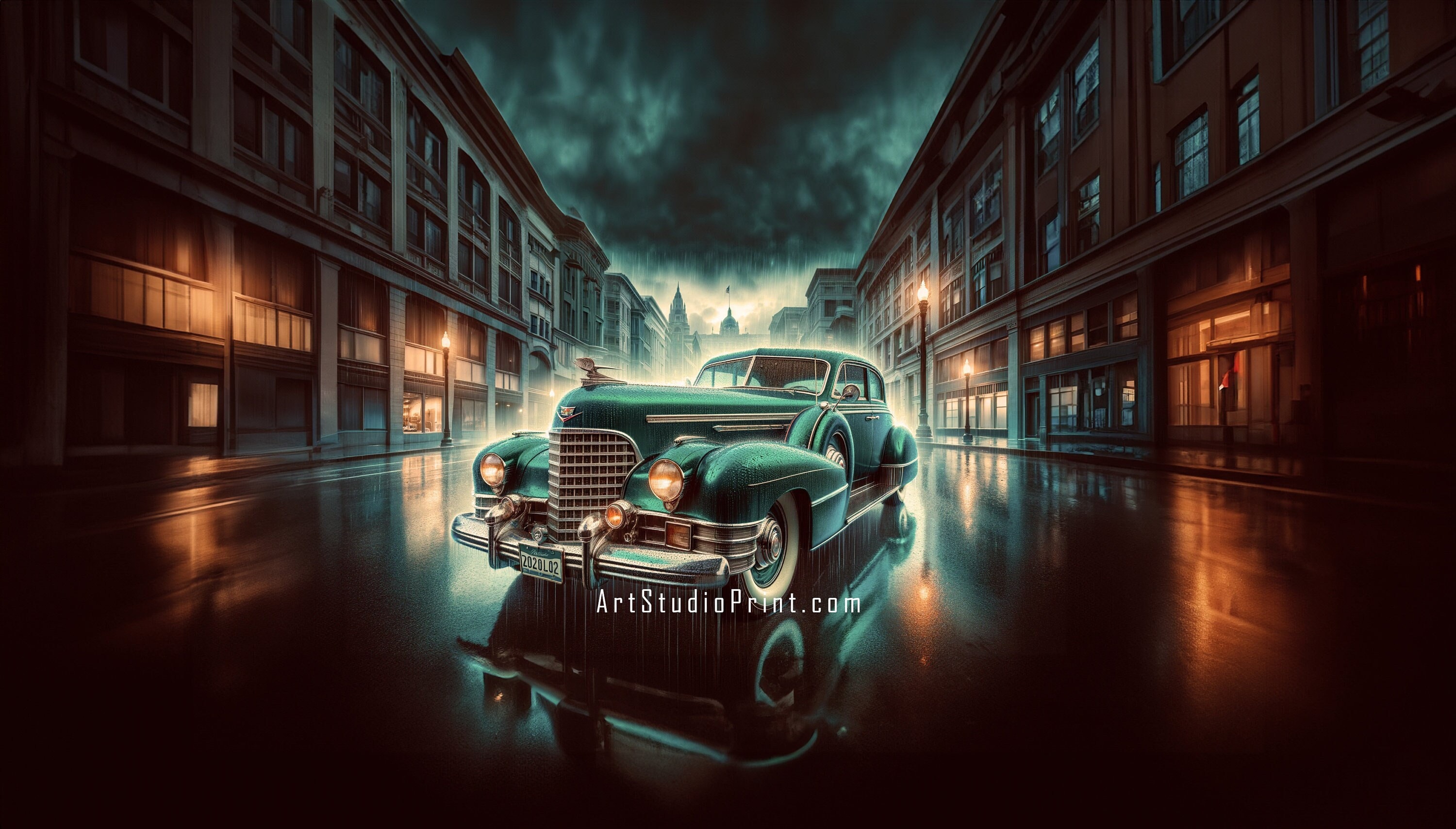 Antique Cadillac Car in a Dark Teal Color. Vintage Posters, Wallpaper ...