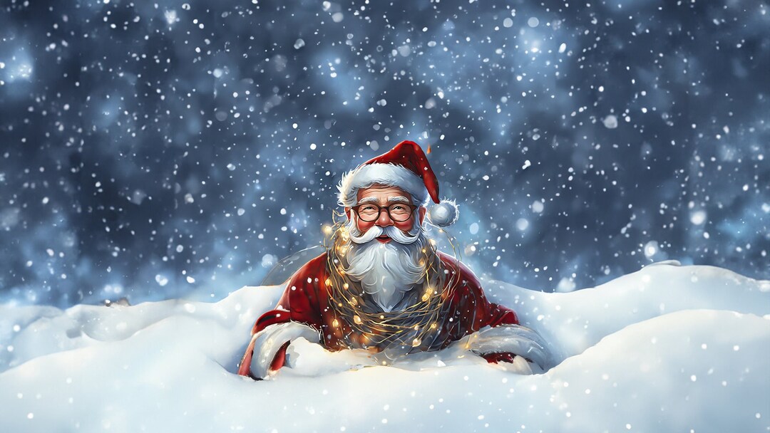 Funny Santa Claus Stuck in the Snow Wall Art. Merry Christmas, Holiday ...