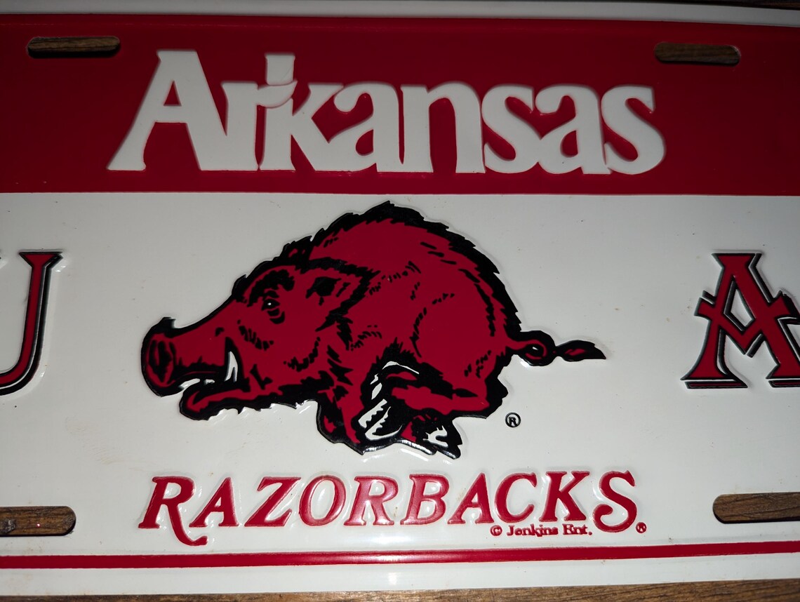 1973 Vintage Arkansas Razorbacks Red Mirrored Laser Cut License Plate ...