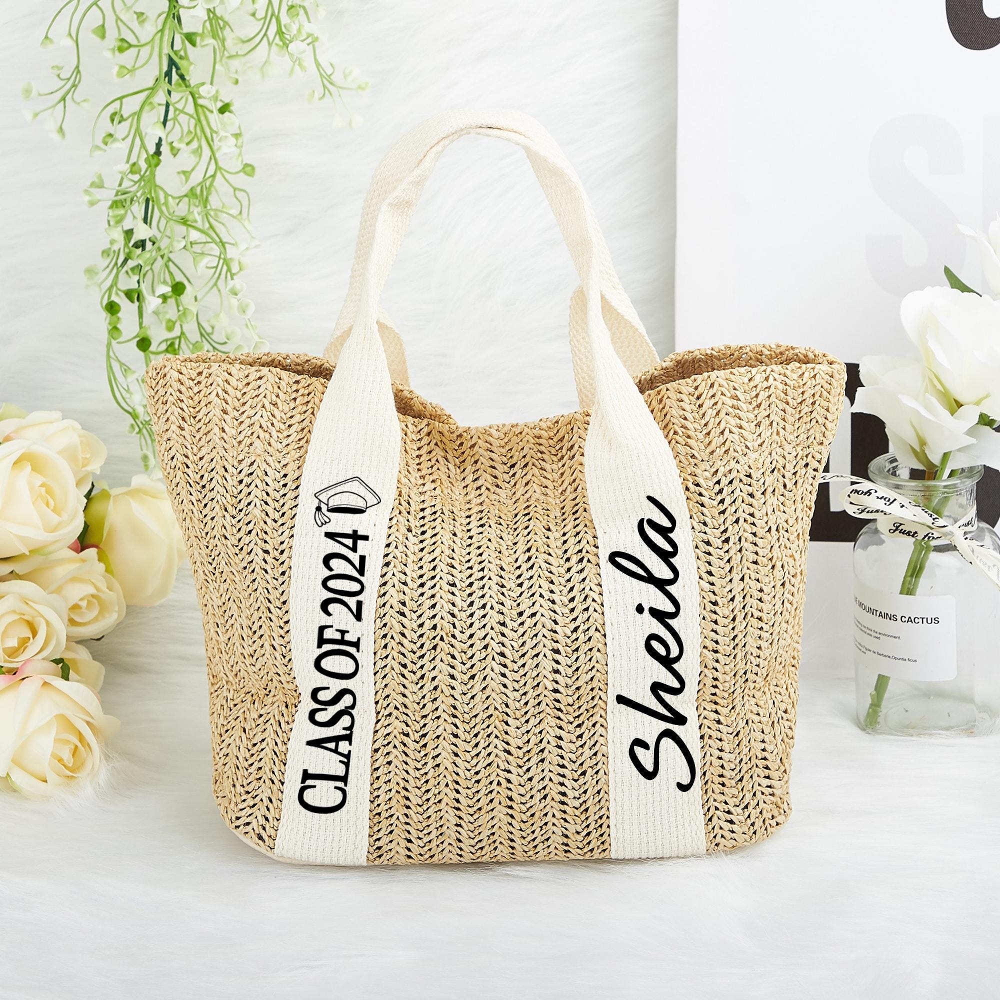 Personalized Graduation Straw Beach Tote Bag: Class of 2025 Gift - Etsy