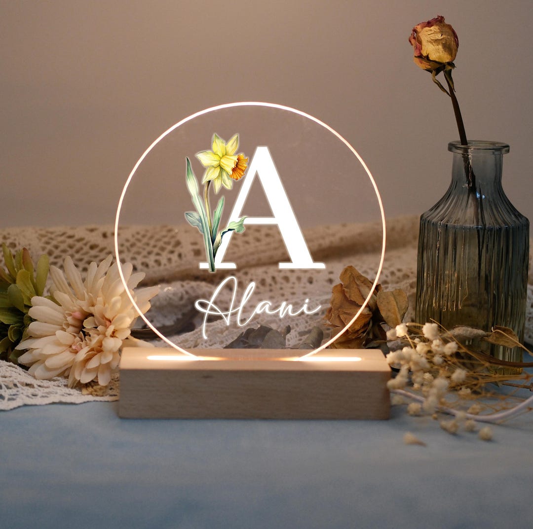 Custom Birth Flower Night Light: Personalized LED Nursery Decor - Etsy