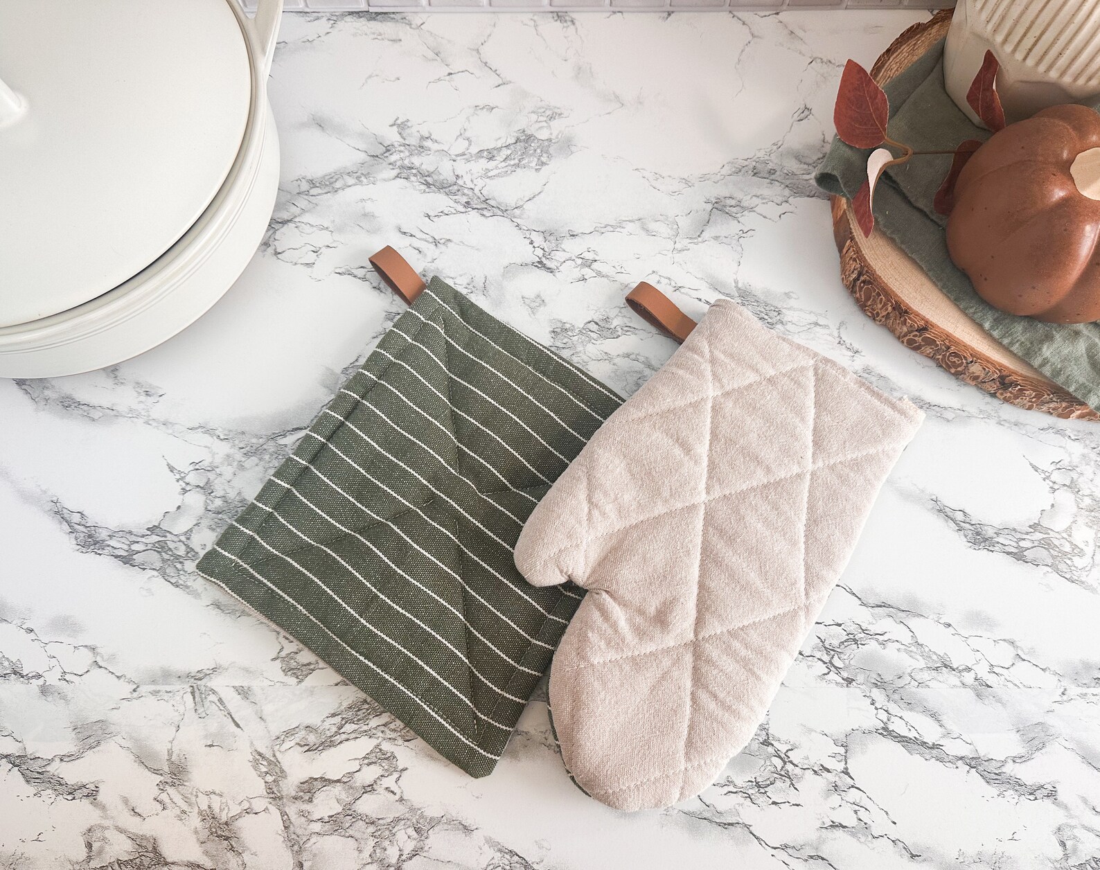 Set of 2,magnet Cotton Linen Hotpads,leather Loop,potholders,gift for ...