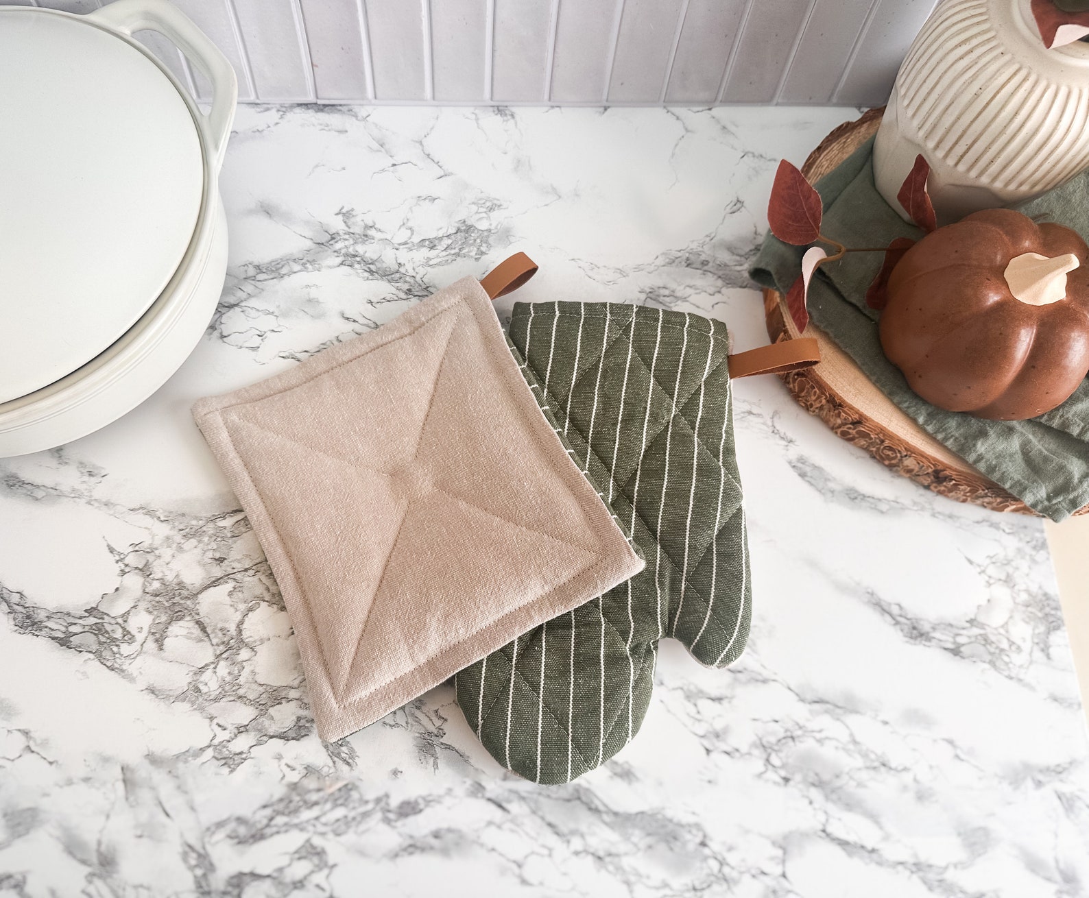 Set of 2,magnet Cotton Linen Hotpads,leather Loop,potholders,gift for ...