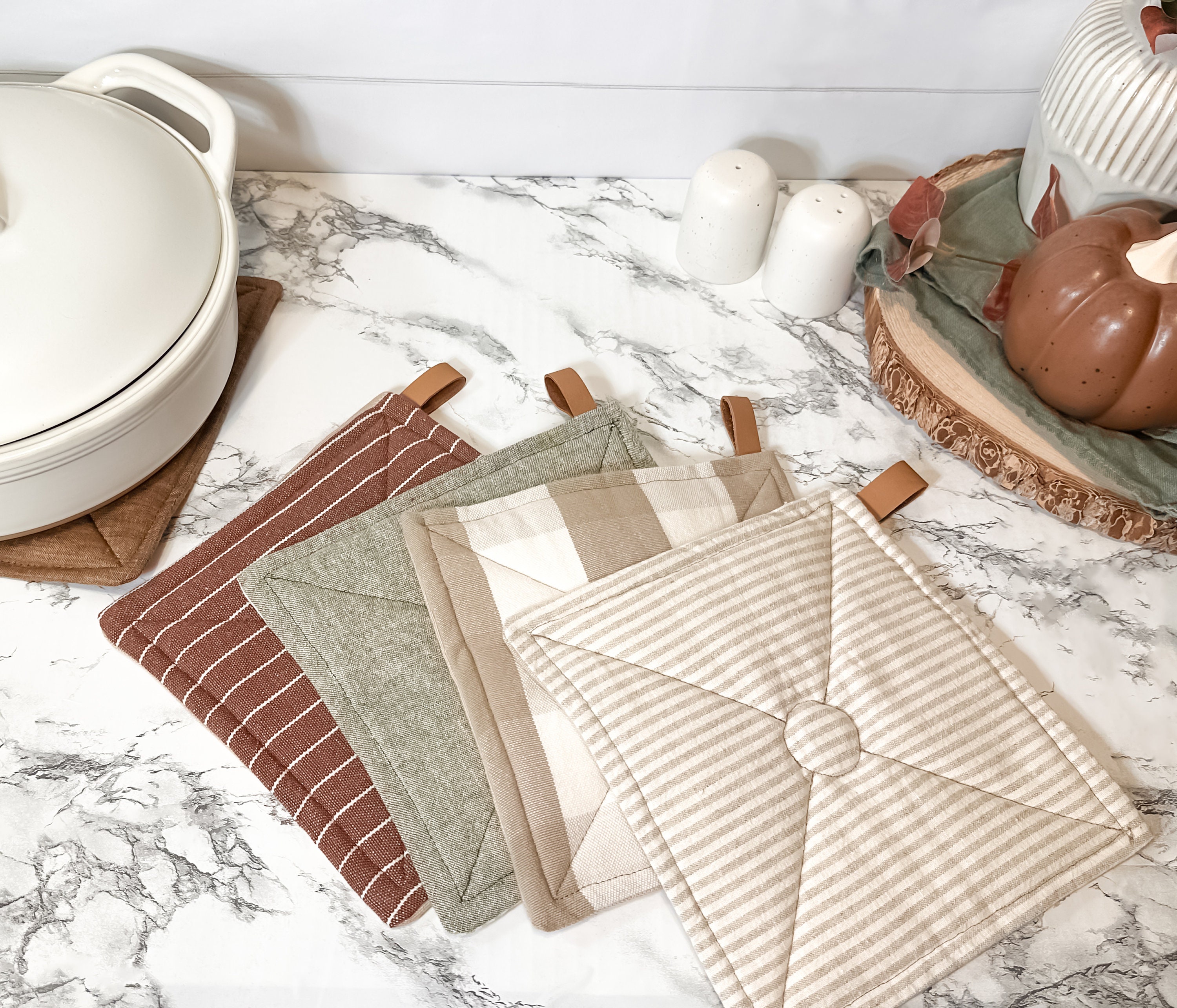 Set of 1,magnet Cotton Linen Hotpads Leather Loop,potholders,gift for ...