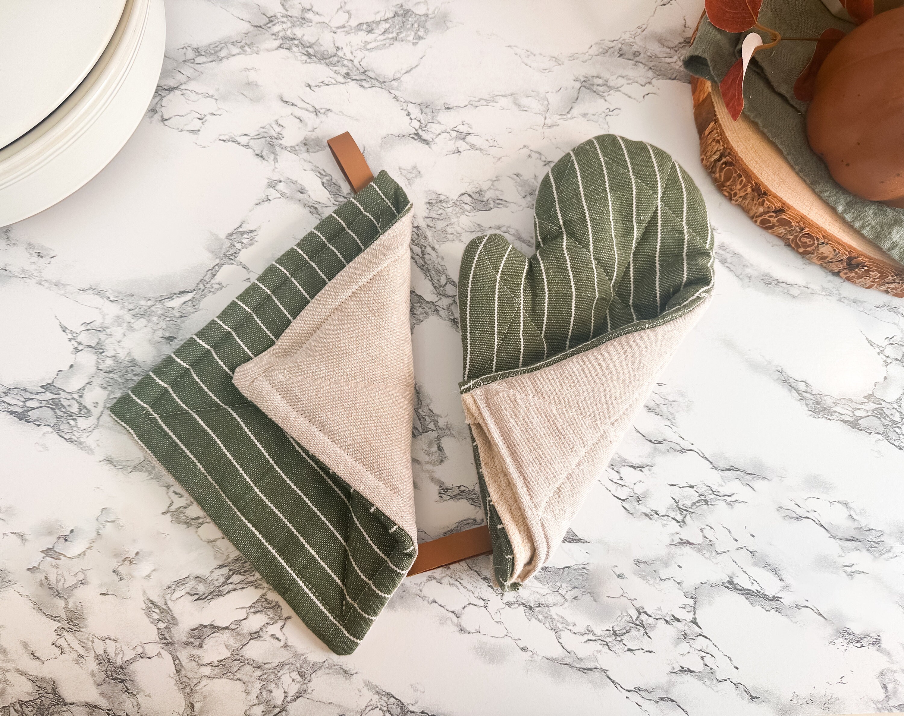 Set of 2,magnet Cotton Linen Hotpads,leather Loop,potholders,gift for ...