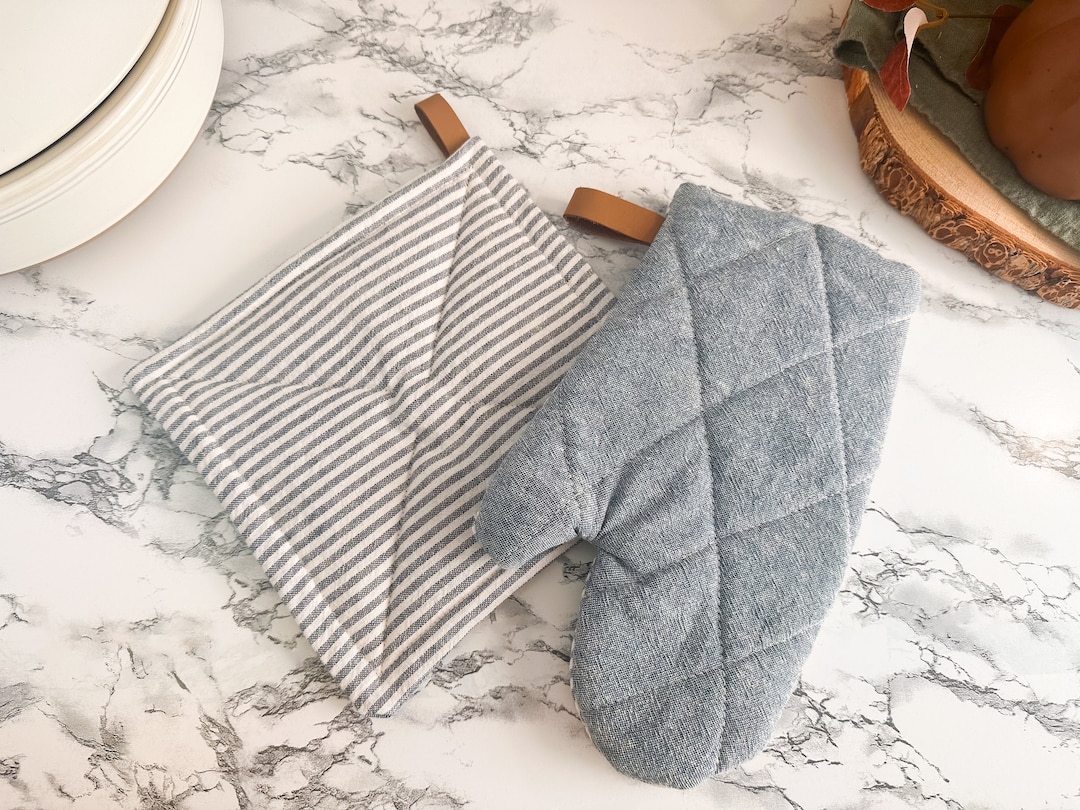 Set of 2,magnet Cotton Linen Hotpads,leather Loop,potholders,gift for ...