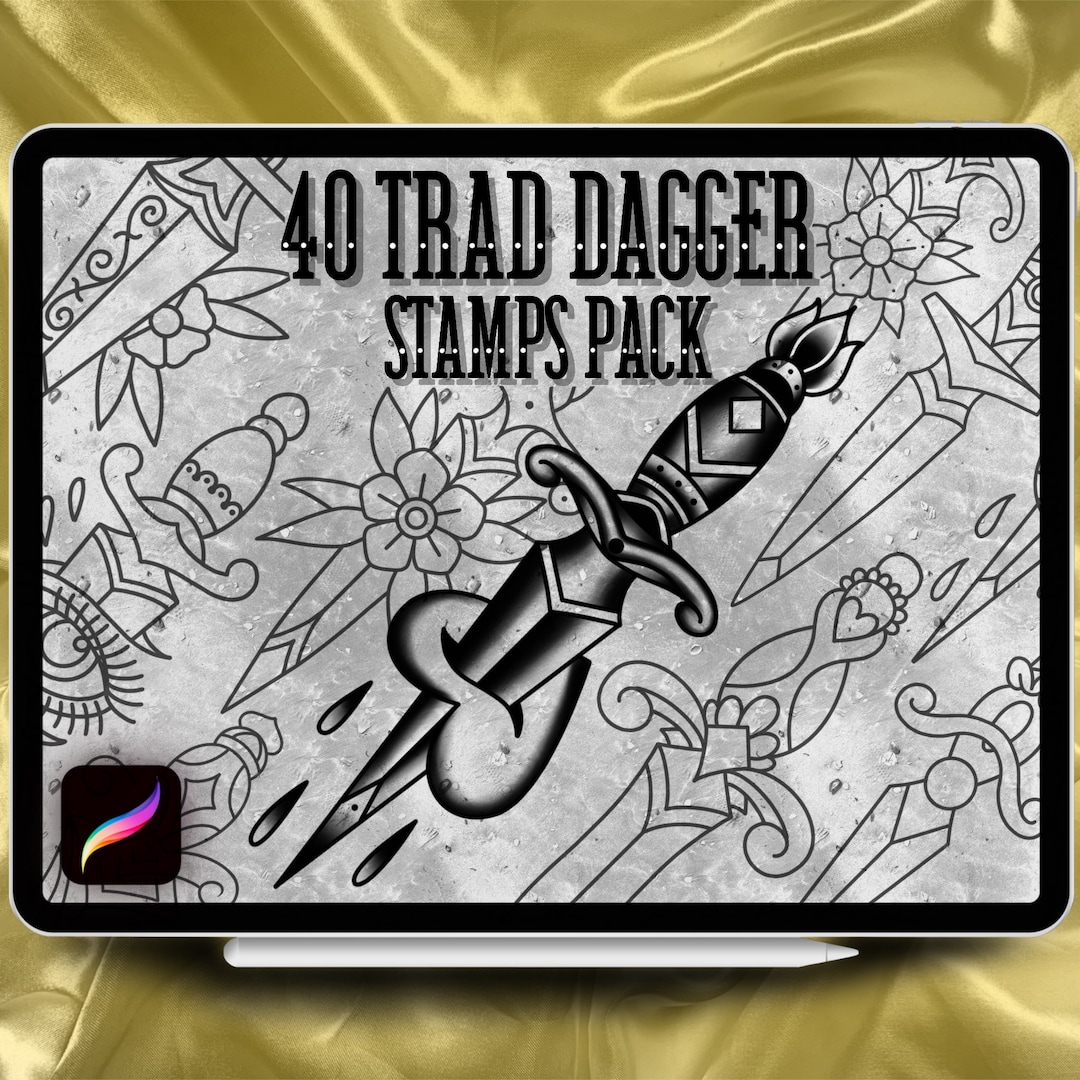 Dagger Traditional Tattoo Designs 40 Stamps Pack | INSTANT DOWNLOAD ...