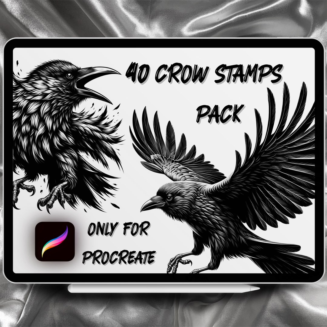 Crow Tattoo Designs 40 Stamps Pack | INSTANT DOWNLOAD | Crow Brushes ...