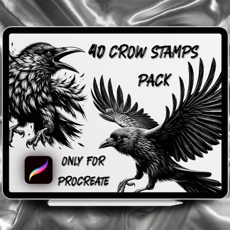 Crow Tattoo Designs 40 Stamps Pack | INSTANT DOWNLOAD | Crow Brushes ...