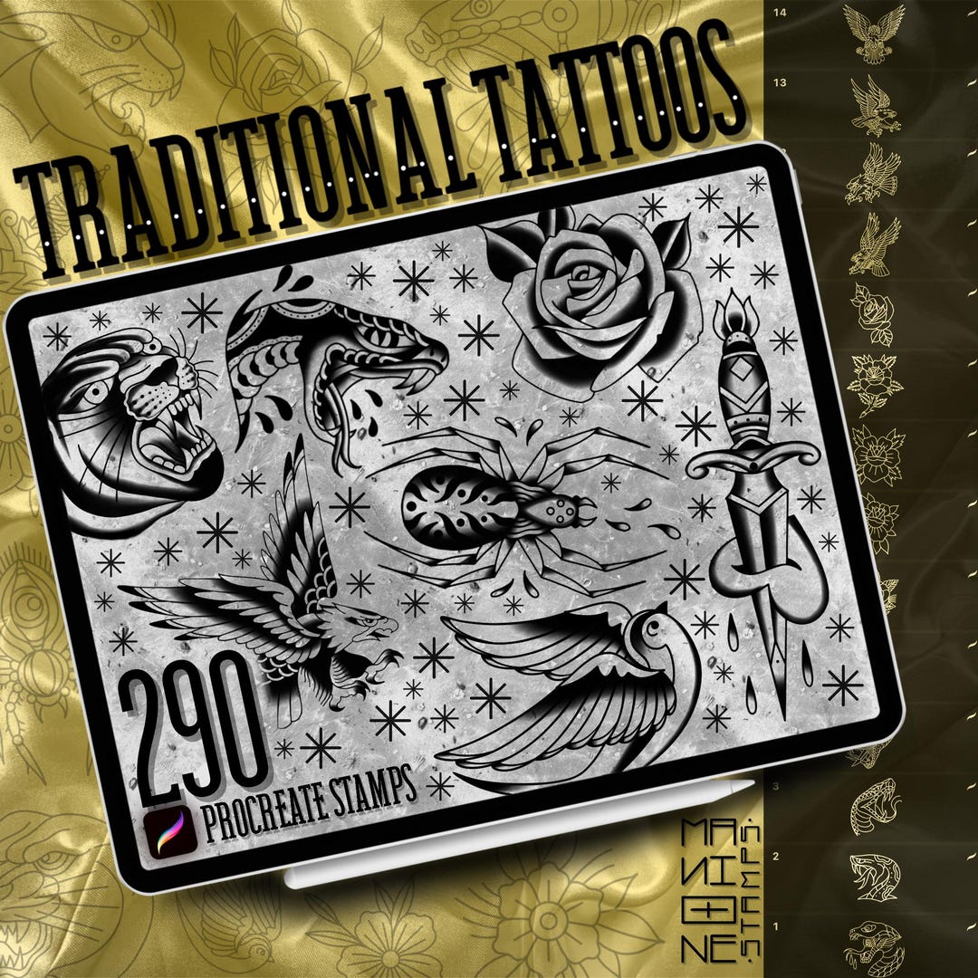 Traditional Tattoo 290 Stamps Pack | INSTANT DOWNLOAD | Traditional ...