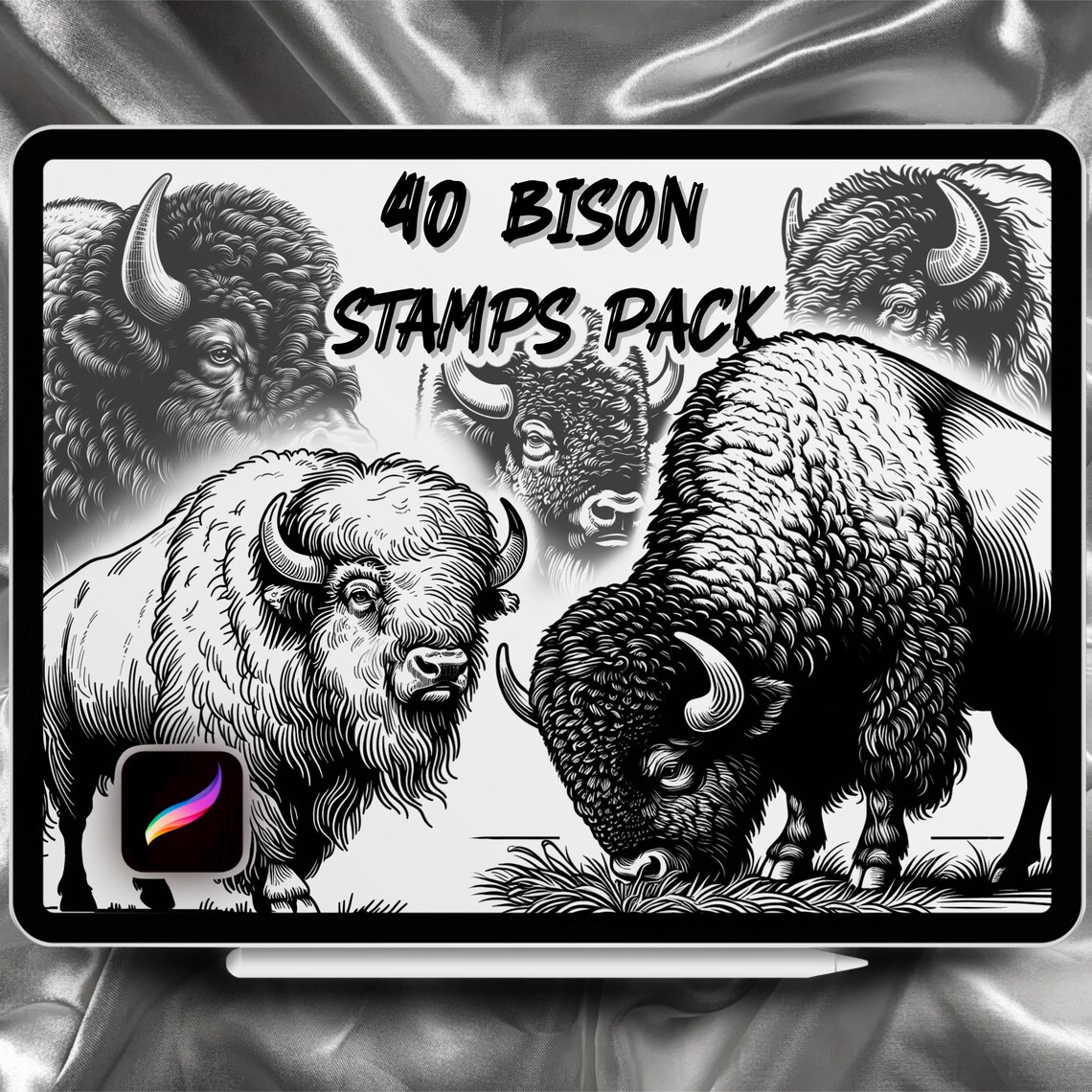 Bison Tattoo Designs 40 Stamps Pack | INSTANT DOWNLOAD | Bison Brushes ...