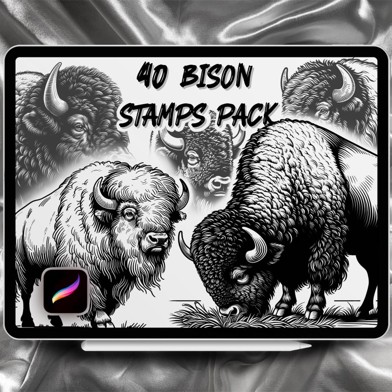 Bison Tattoo Designs 40 Stamps Pack | INSTANT DOWNLOAD | Bison Brushes ...