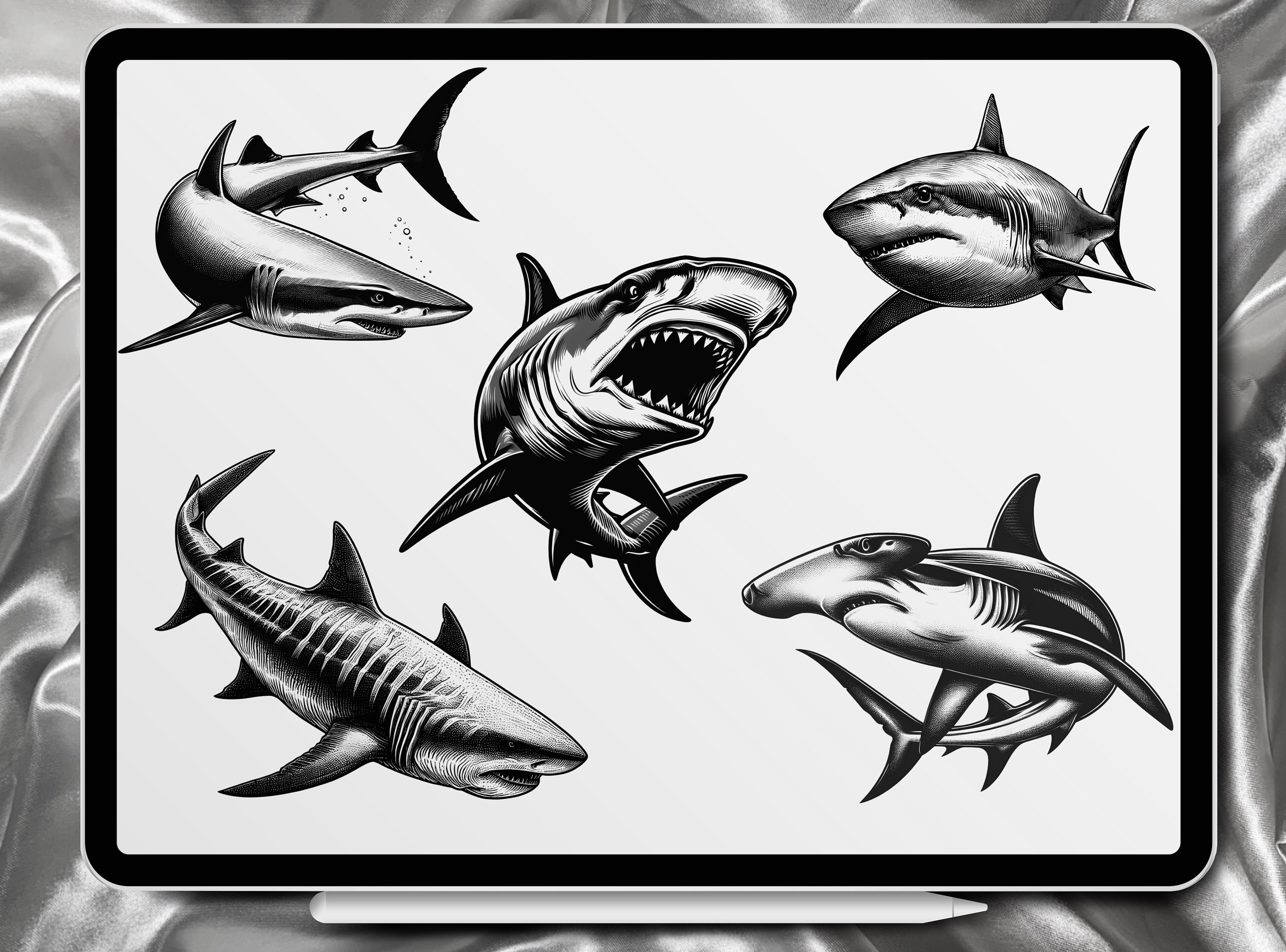 Shark Tattoo Designs 30 Stamps Pack | INSTANT DOWNLOAD | Shark Brushes ...