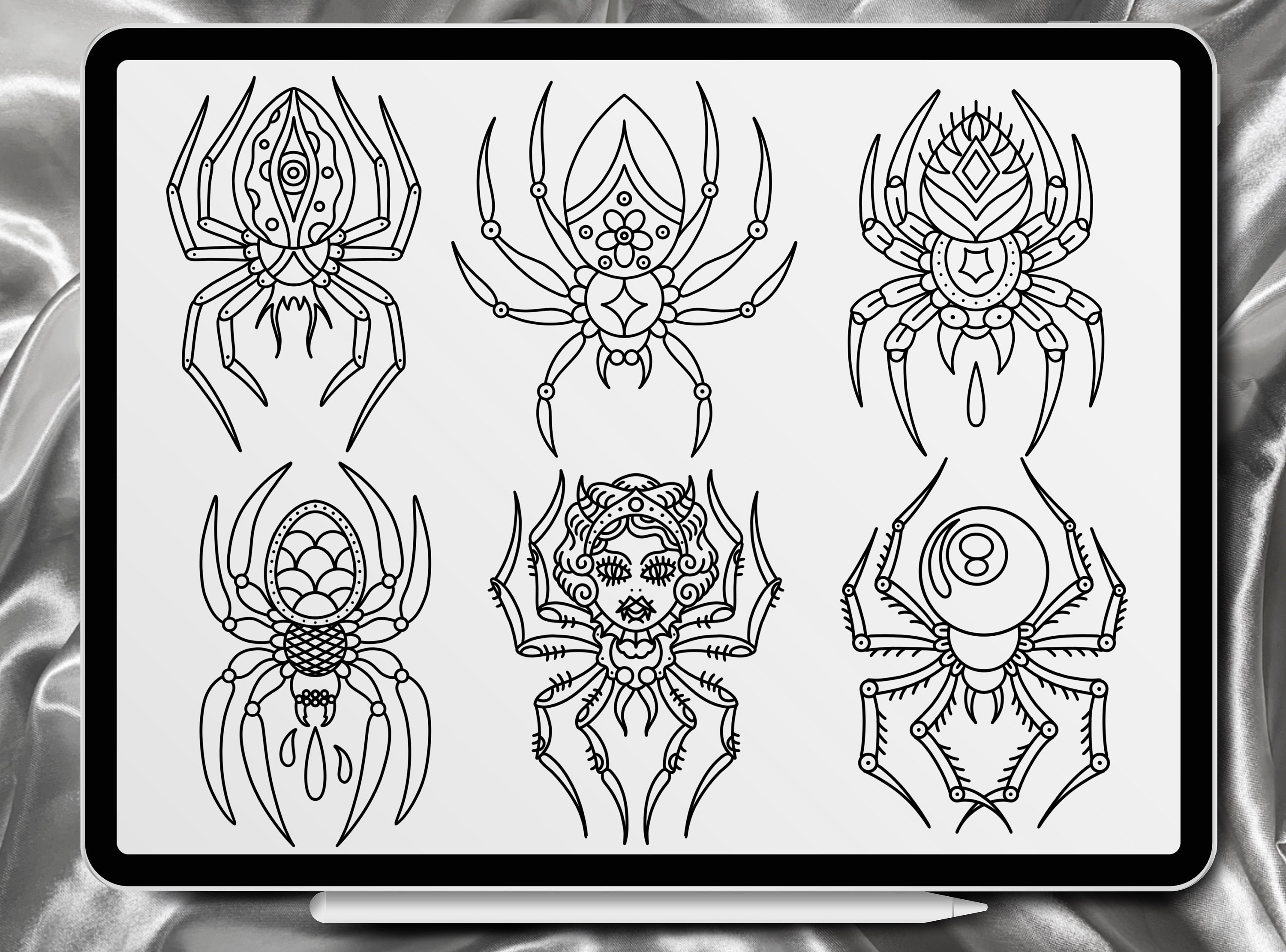 Spider Traditional Tattoo Designs 40 Stamps Pack | INSTANT DOWNLOAD ...