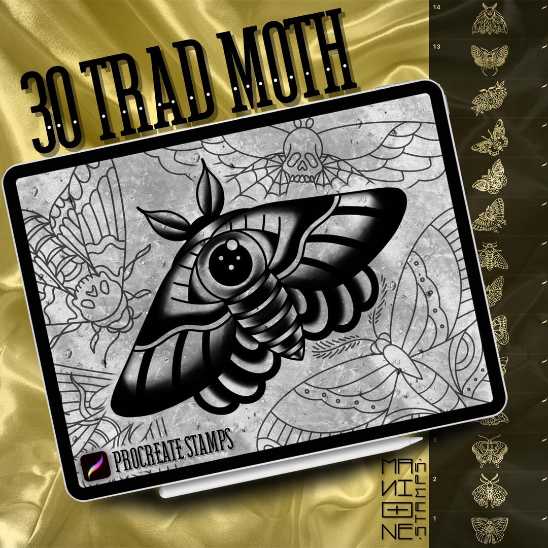 Moth Traditional Tattoo Designs 30 Stamps Pack | INSTANT DOWNLOAD ...