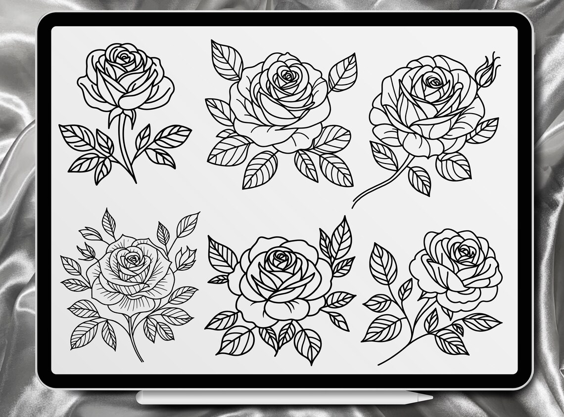 Rose Tattoo Designs 50 Stamps Pack | INSTANT DOWNLOAD | Rose Brushes ...