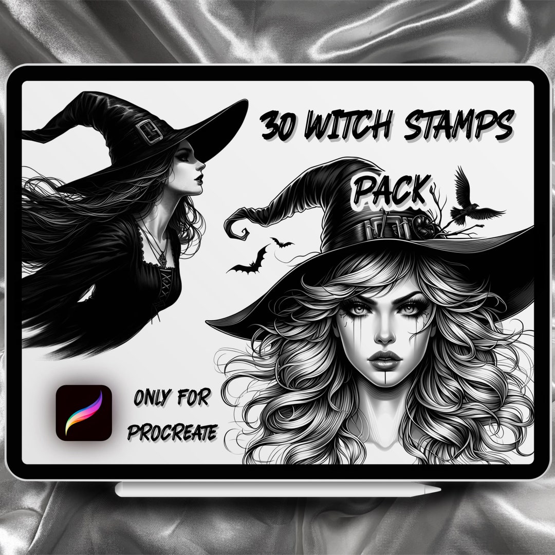 Witch Tattoo Designs 30 Stamps Pack | INSTANT DOWNLOAD | Witch Brushes ...