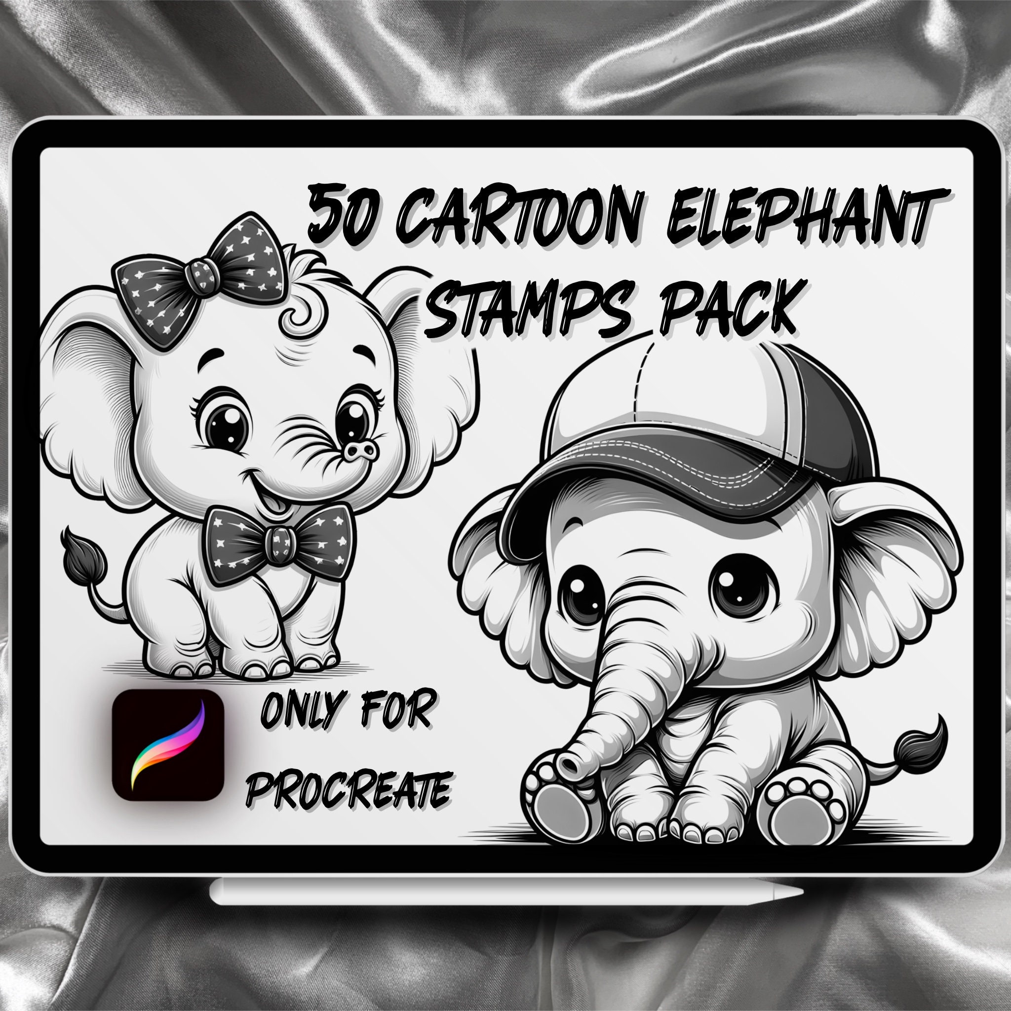 Cartoon Elephant Tattoo Designs 50 Stamps Pack | INSTANT DOWNLOAD ...