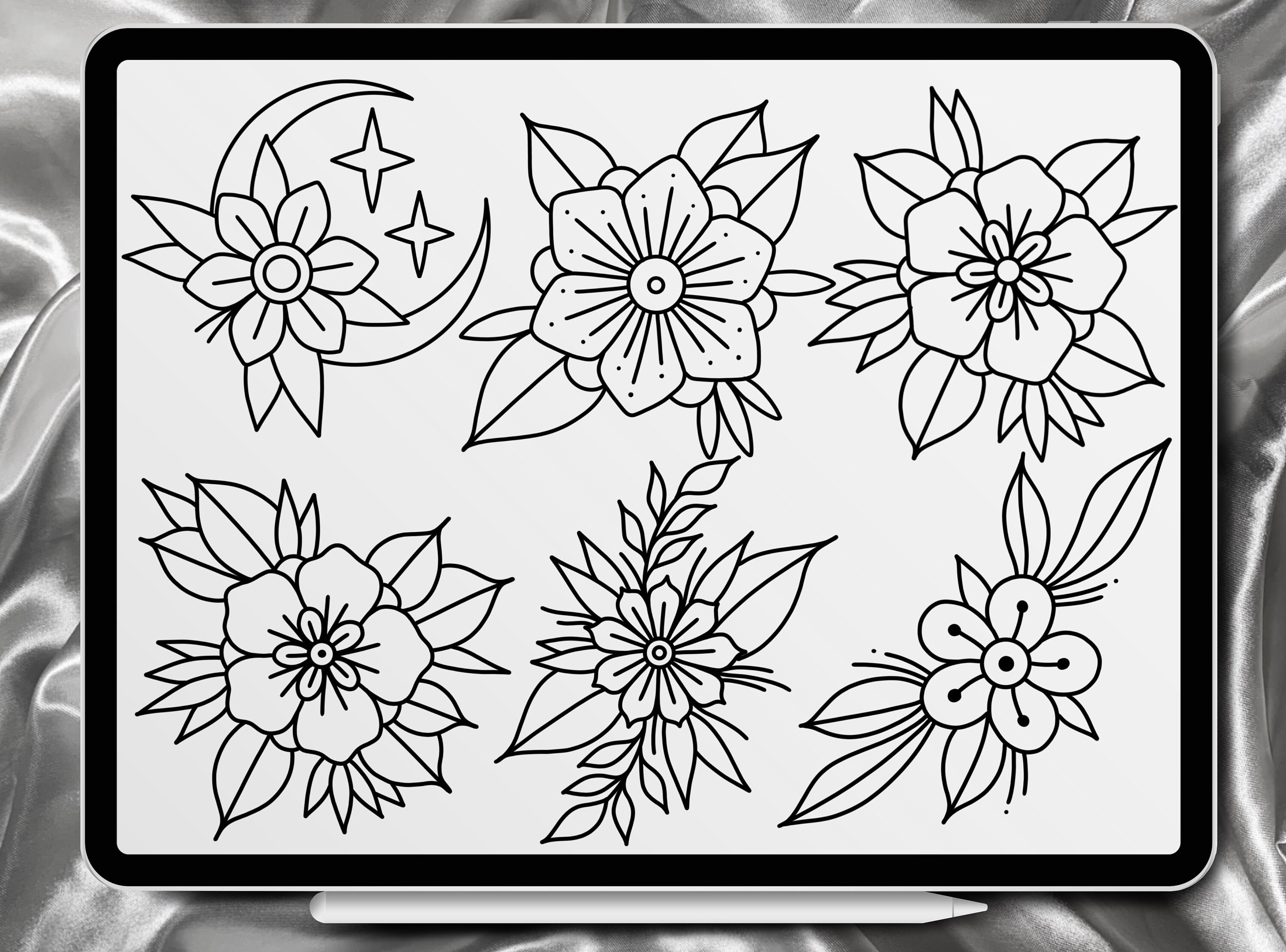 Flower Traditional Tattoo Designs 40 Stamps Pack | INSTANT DOWNLOAD ...