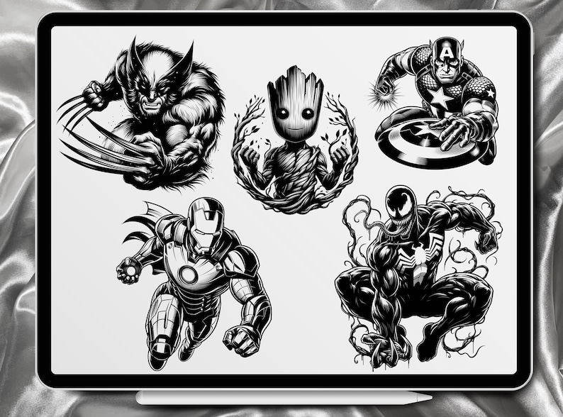 Marvel Tattoo Designs 50 Stamps Pack INSTANT DOWNLOAD Marvel Brushes ...