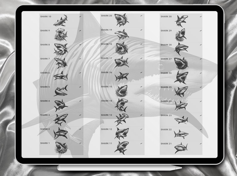 Shark Tattoo Designs 30 Stamps Pack | INSTANT DOWNLOAD | Shark Brushes ...