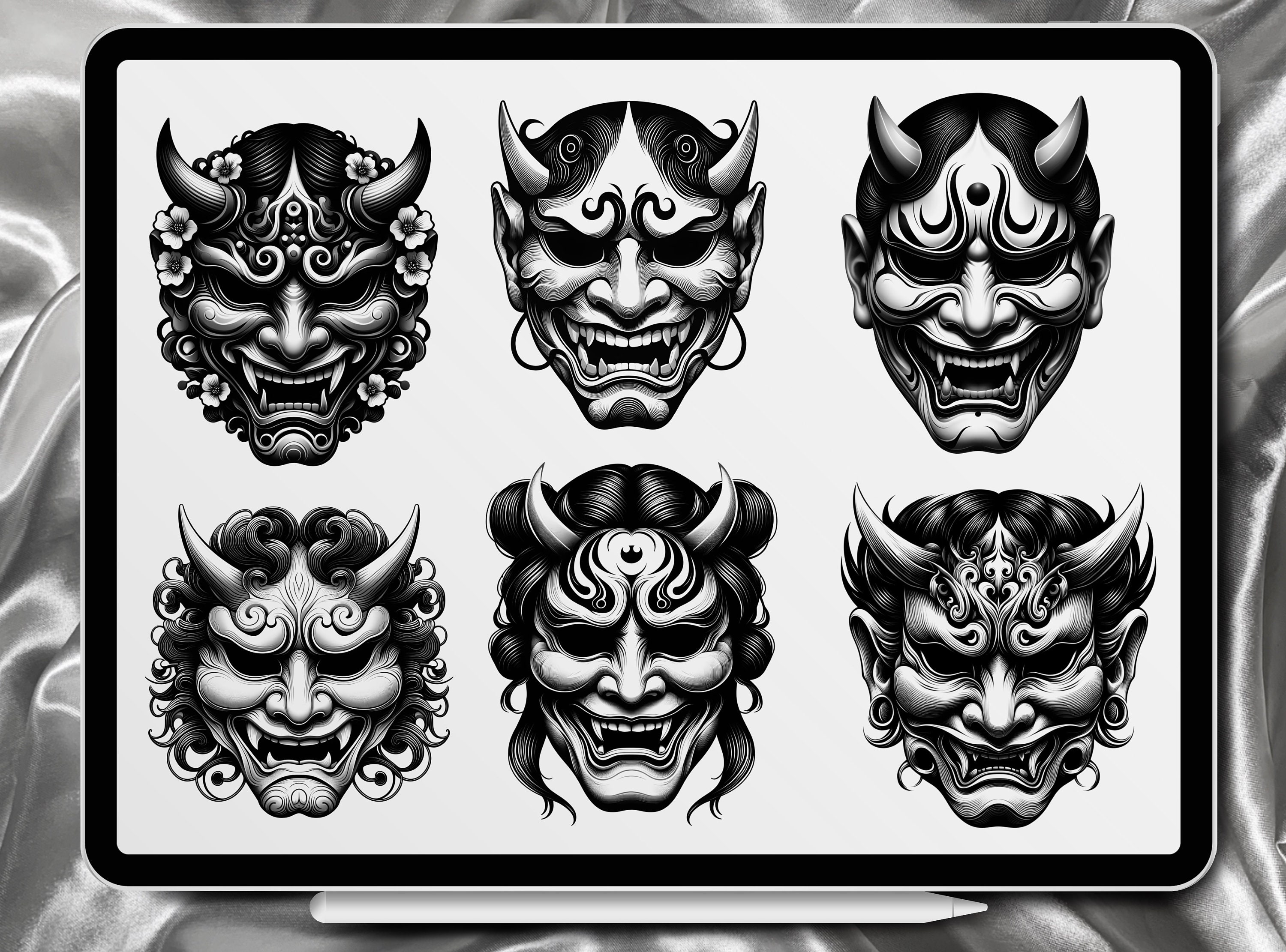 Hannya Mask Tattoo Designs 40 Stamps Pack INSTANT DOWNLOAD Hannya Mask ...