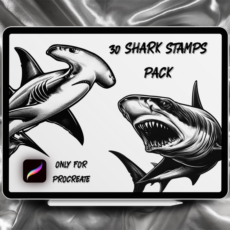 Shark Tattoo Designs 30 Stamps Pack | INSTANT DOWNLOAD | Shark Brushes ...