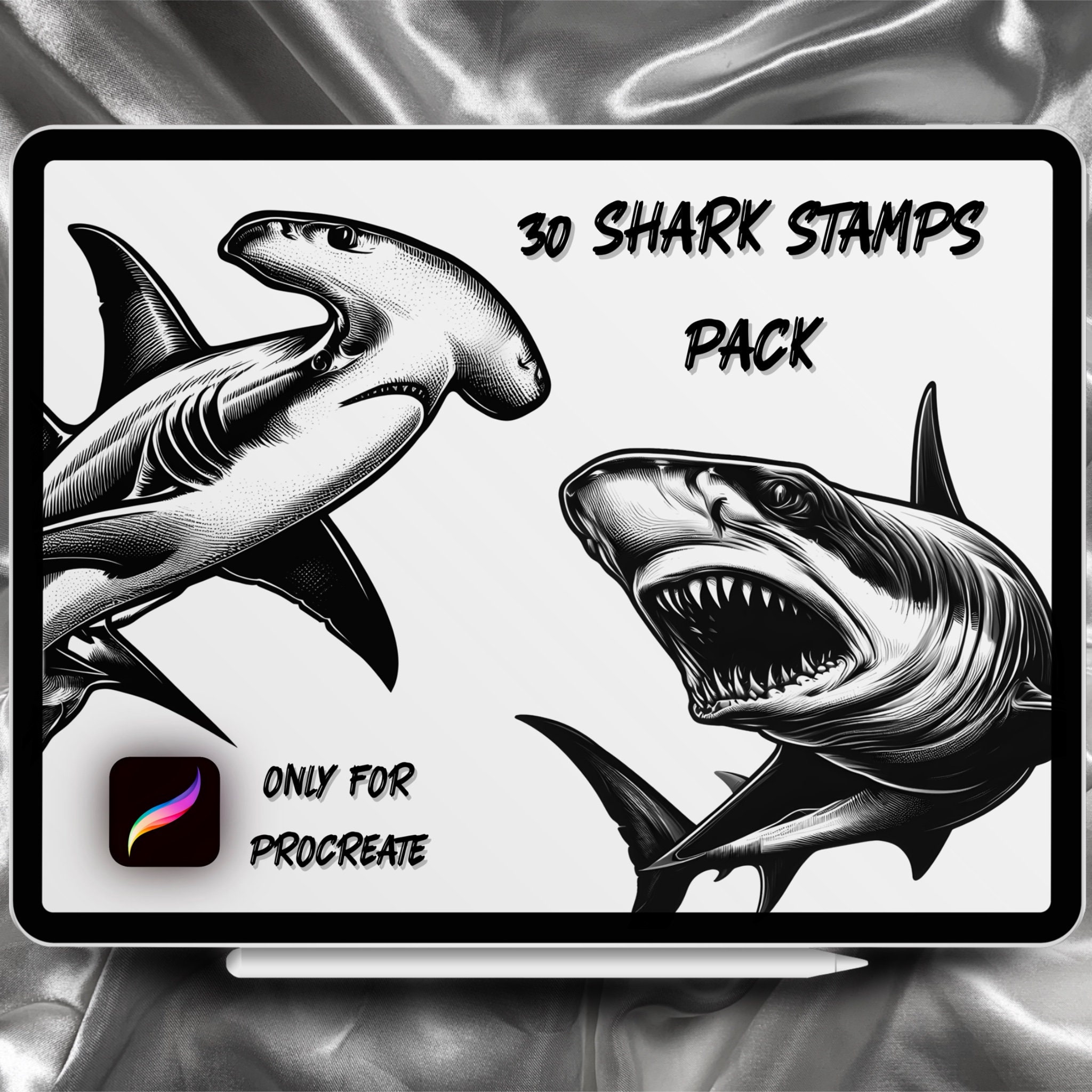Shark Tattoo Designs 30 Stamps Pack | INSTANT DOWNLOAD | Shark Brushes ...